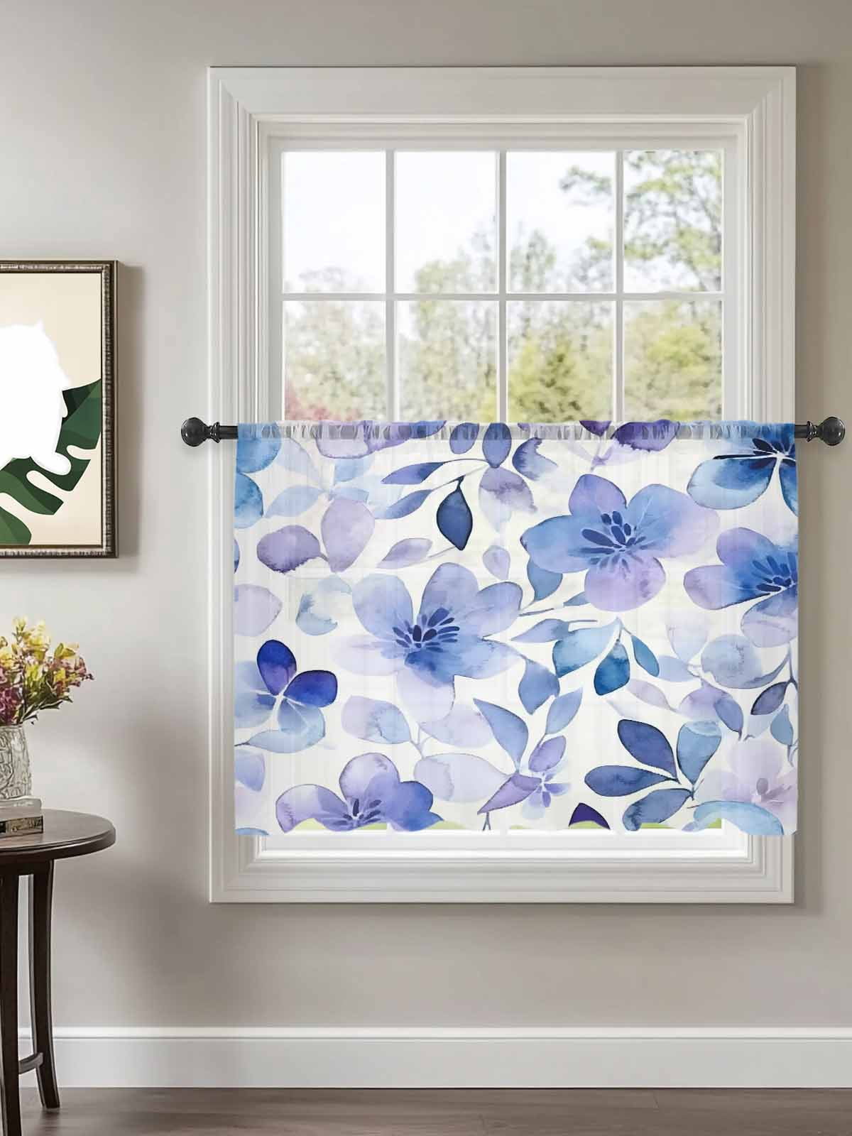 Blue Purple Sheer Curtains 45 Inch Long 1 Panel Pansy Flowers Abstract ...