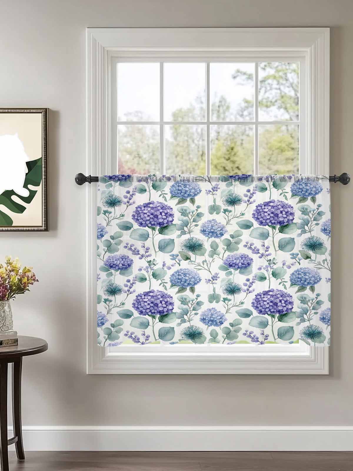 Blue Purple Sheer Curtains 54 Inch Long 1 Panel Hydrangea Eucalyptus ...