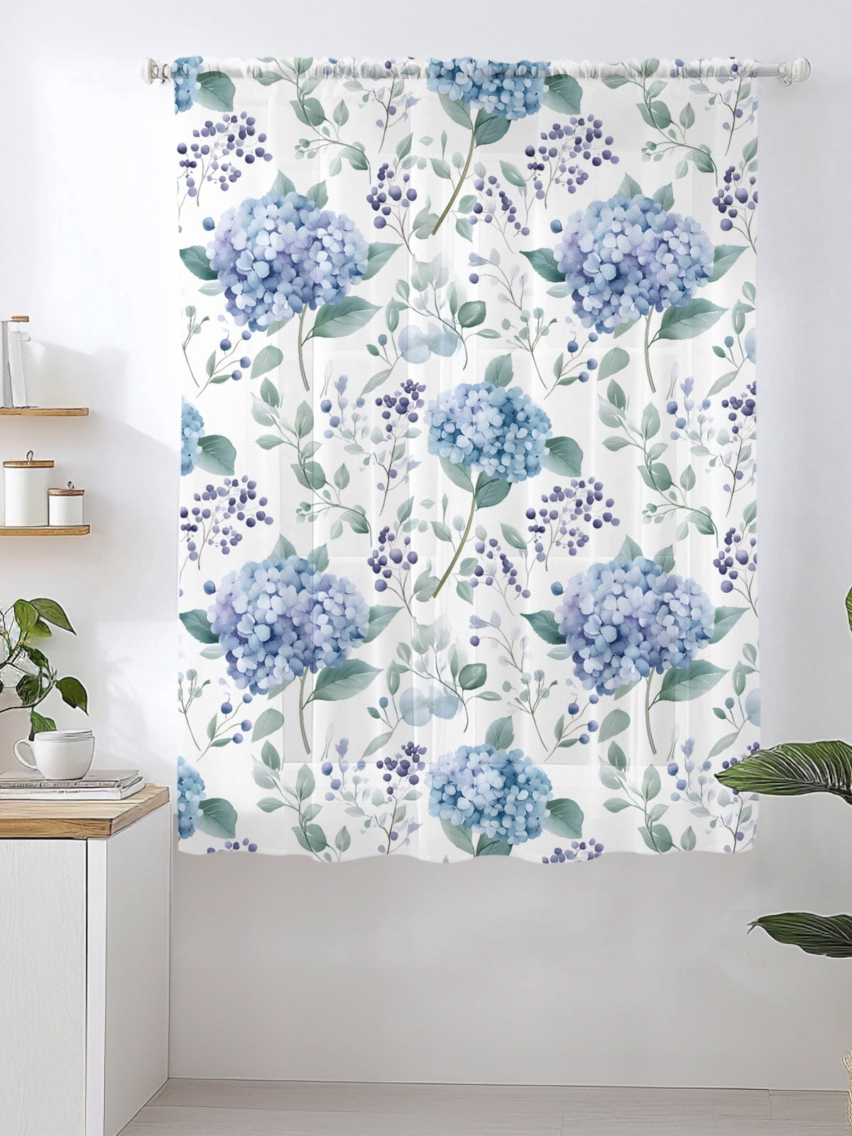 Blue Purple Sheer Curtains 72 Inch Long 1 Panel Hydrangea Floral Fruit ...