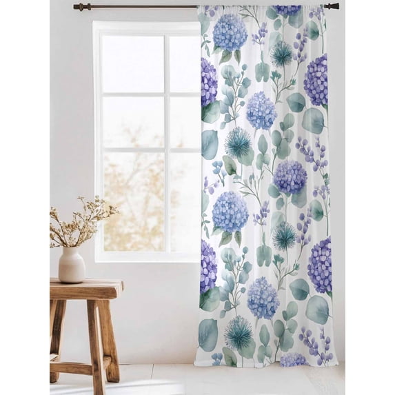 Blue Purple Sheer Curtains 84 Inch Long 1 Panel Hydrangea Eucalyptus ...