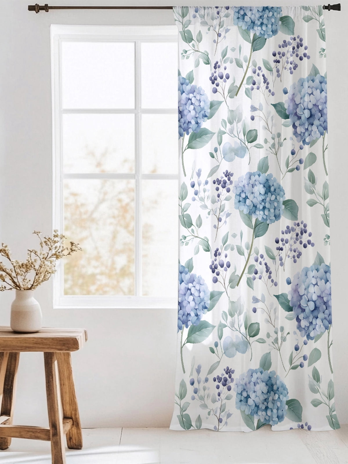 Blue Purple Sheer Curtains 84 Inch Long 1 Panel Hydrangea Floral Fruit ...