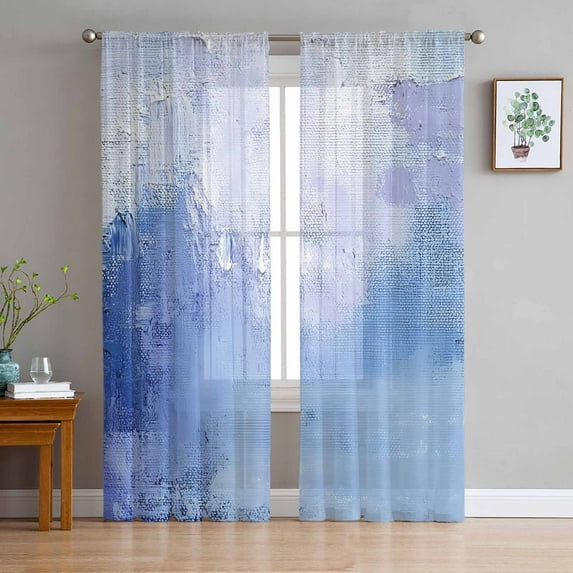 Blue Purple Sheer Curtains 96 Inches Long 2 Panels Set, Window Sheer ...