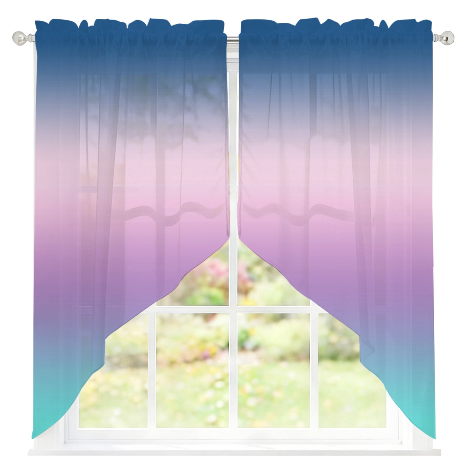 Blue Purple Sheer Curtains Swag Valances for Windows Pink Teal Gradient ...