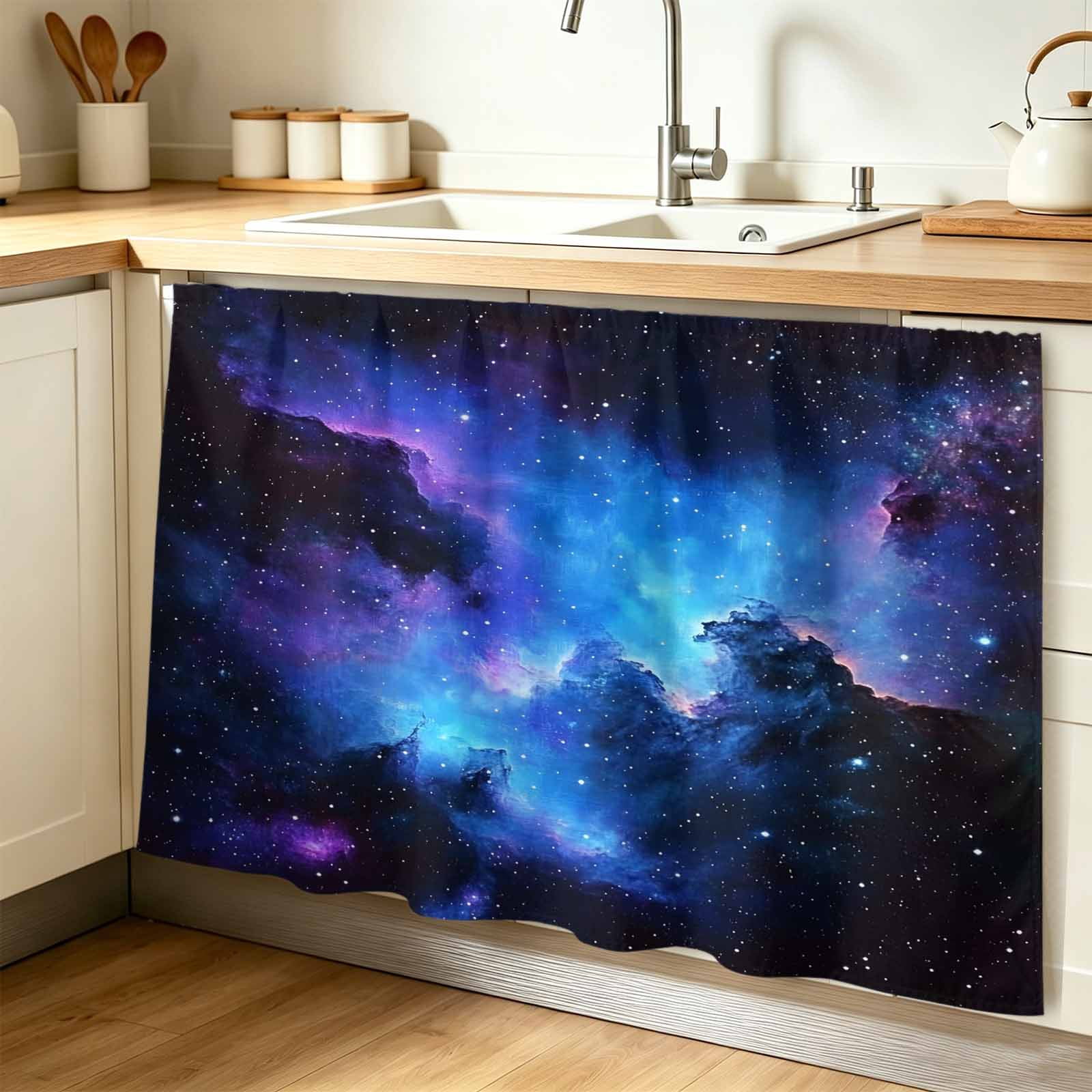 Blue Purple Sky Cabinet Curtain 32"Wx55"L, Dustproof Pantry Door ...