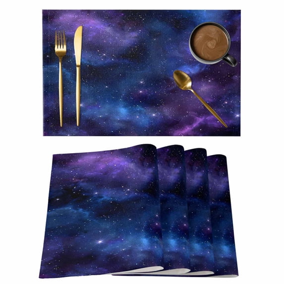 Blue Purple Sky Placemats Set of 8, Modern Black Star Night Nature ...