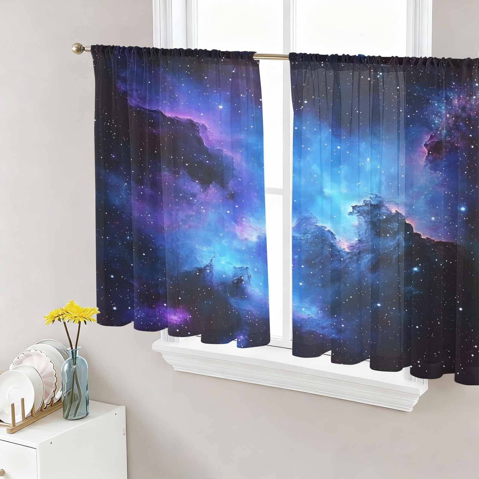 Blue Purple Sky Semi Sheer Curtains 54 Inch Length 2 Panels Set, Modern ...