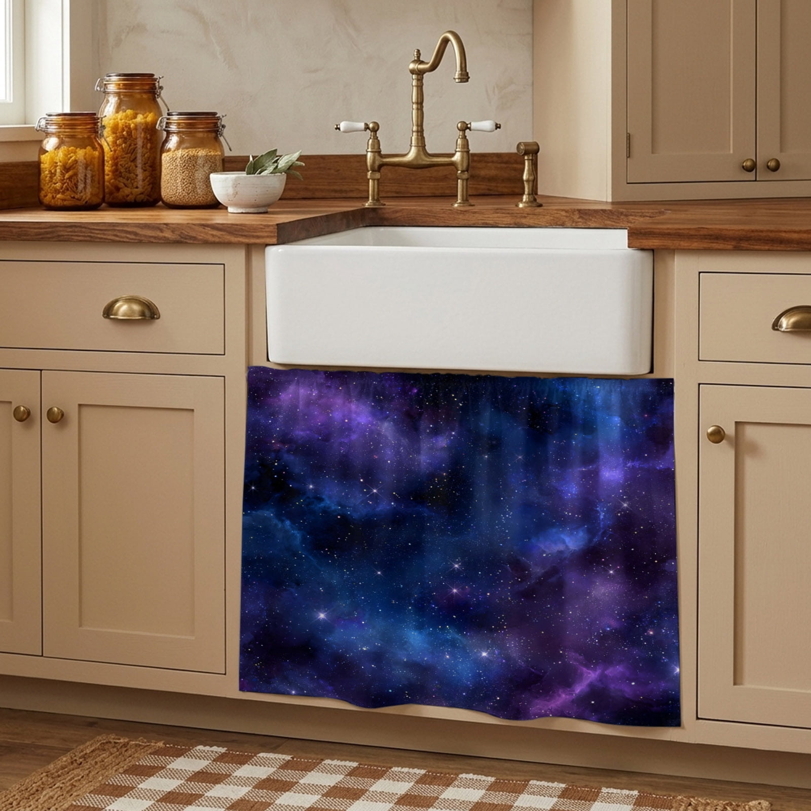 Blue Purple Sky Small Cabinet Curtains 11"W x 13"L, Modern Black Star ...
