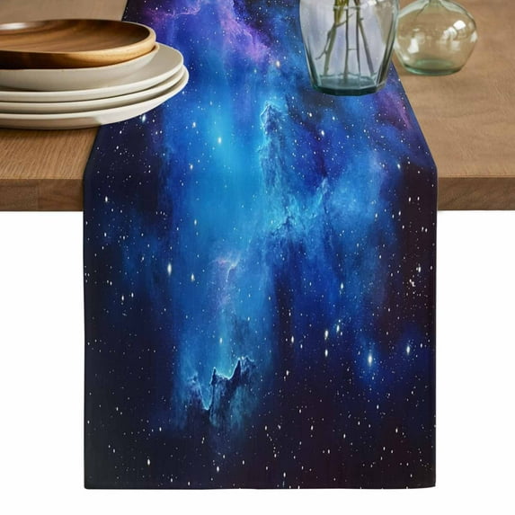 Blue Purple Sky Table Runner, Abstract Modern Stars Space Washable ...