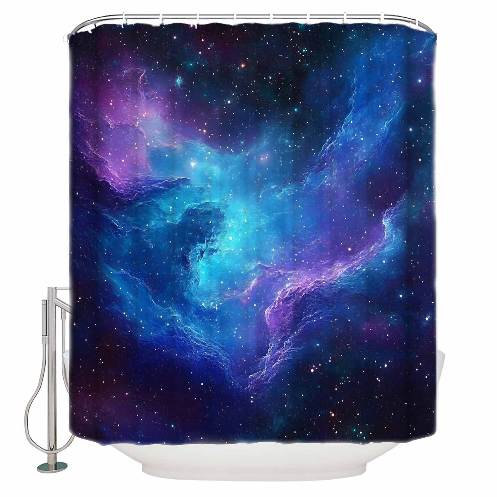 Blue Purple Space Bathroom Shower Curtains with 12 Hooks Polyester ...