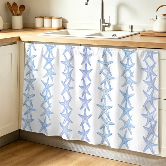 Blue Purple Starfish Cabinet Curtains for Shelves, Summer Ocean Marine ...