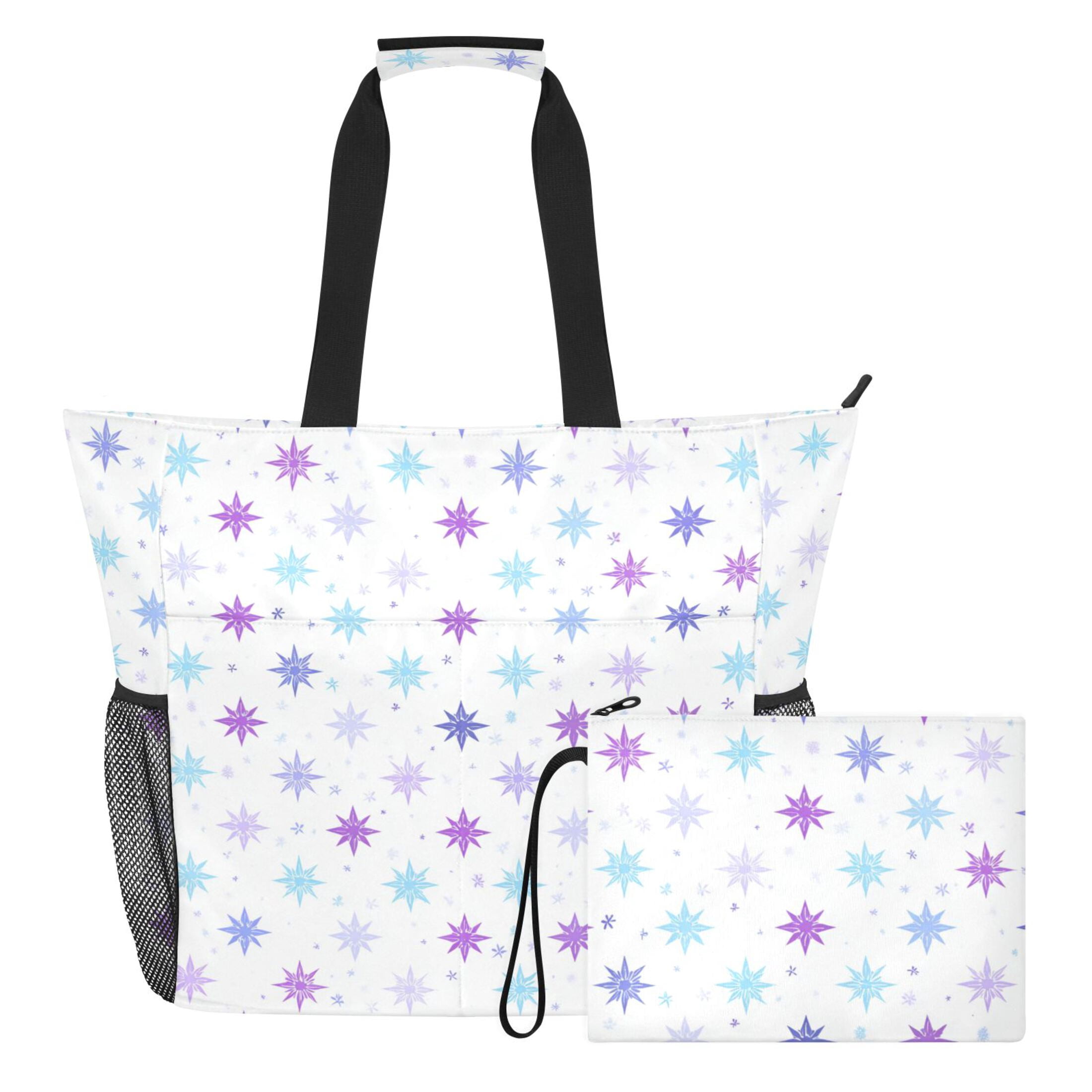Blue Purple Stars on White Background Beach Bag Travel Tote Bag ...