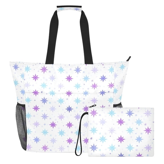Blue Purple Stars on White Background Beach Bag Travel Tote Bag ...