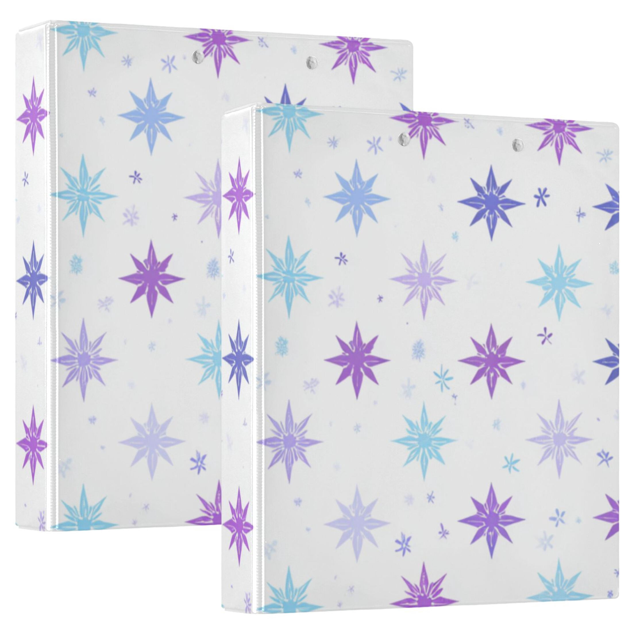 Blue Purple Stars on White Background Round Ring Binder 3 Rings 1.5 ...