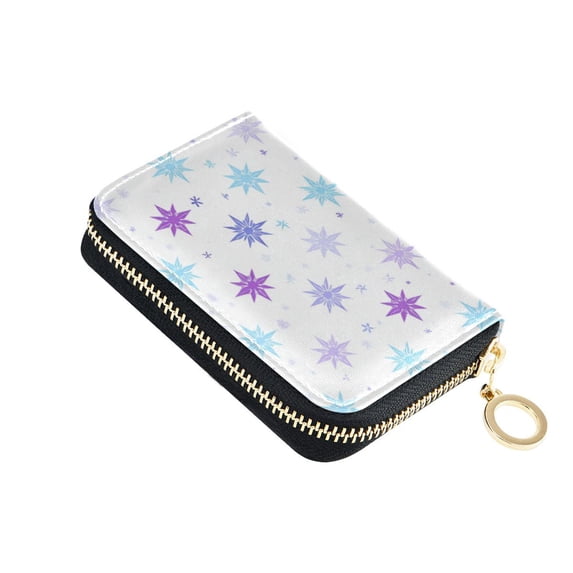 Blue Purple Stars on White Background Women's Credit Card Holder PU ...