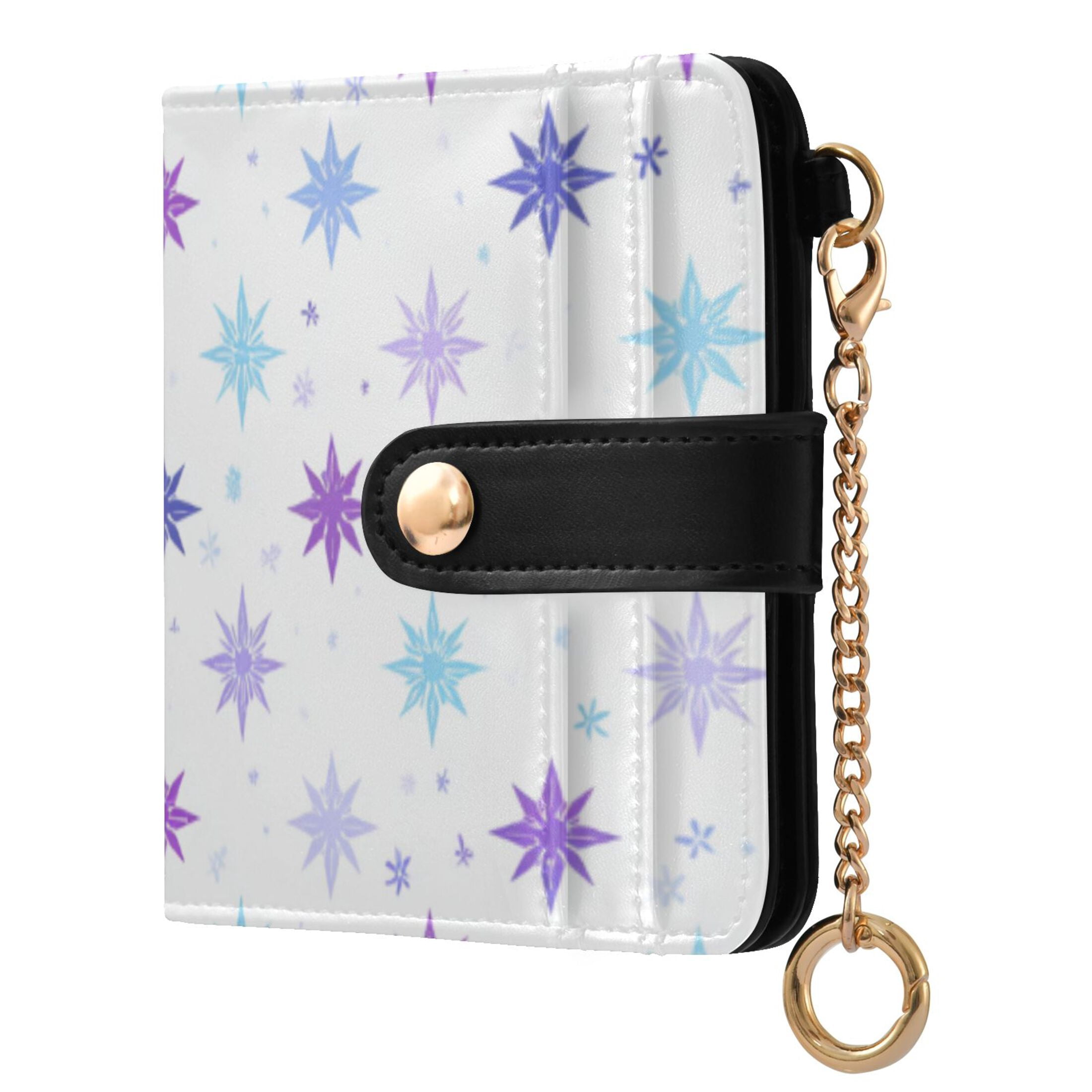 Blue Purple Stars on White Background Women's Wallet PU Leather Card ...