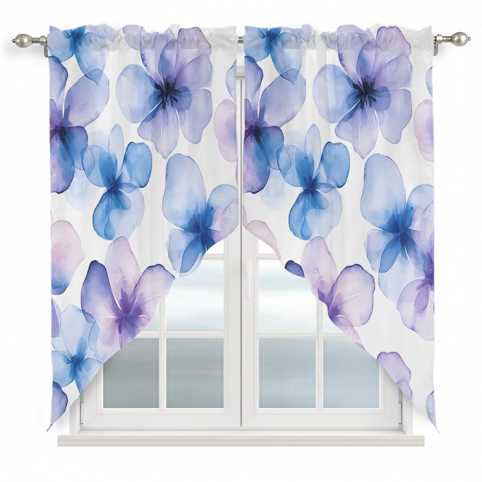 Blue Purple Swag Valances for Windows 45 inches Long, Flowers Pansy ...