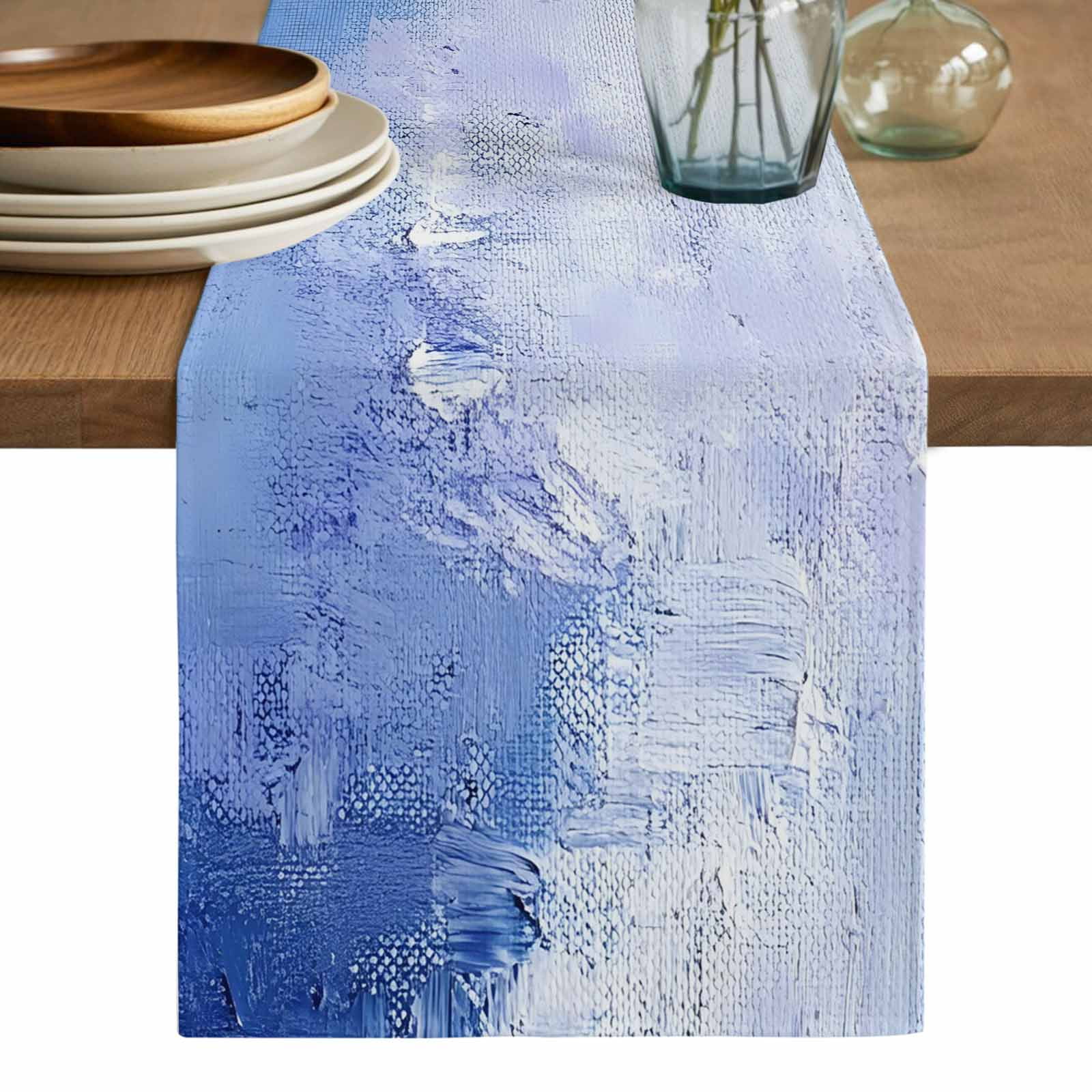 Blue Purple Table Runner, Modern Abstract Gradient Oil Painting Art ...
