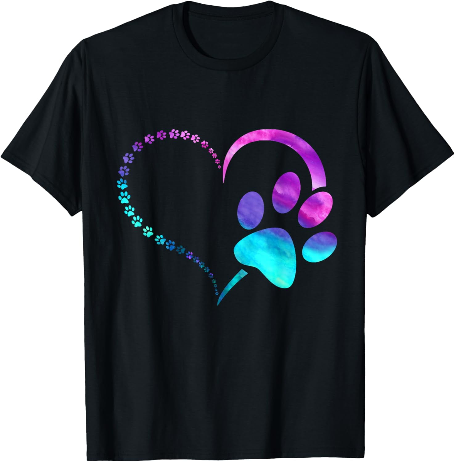Blue Purple Teal Dog paw print paws heart design dog lovers T-Shirt ...