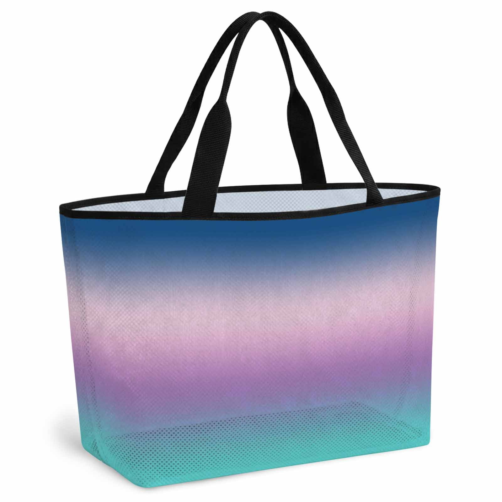 Blue Purple Teal Ombre Cream Mesh Beach Bag for Women Men,Large Beach ...