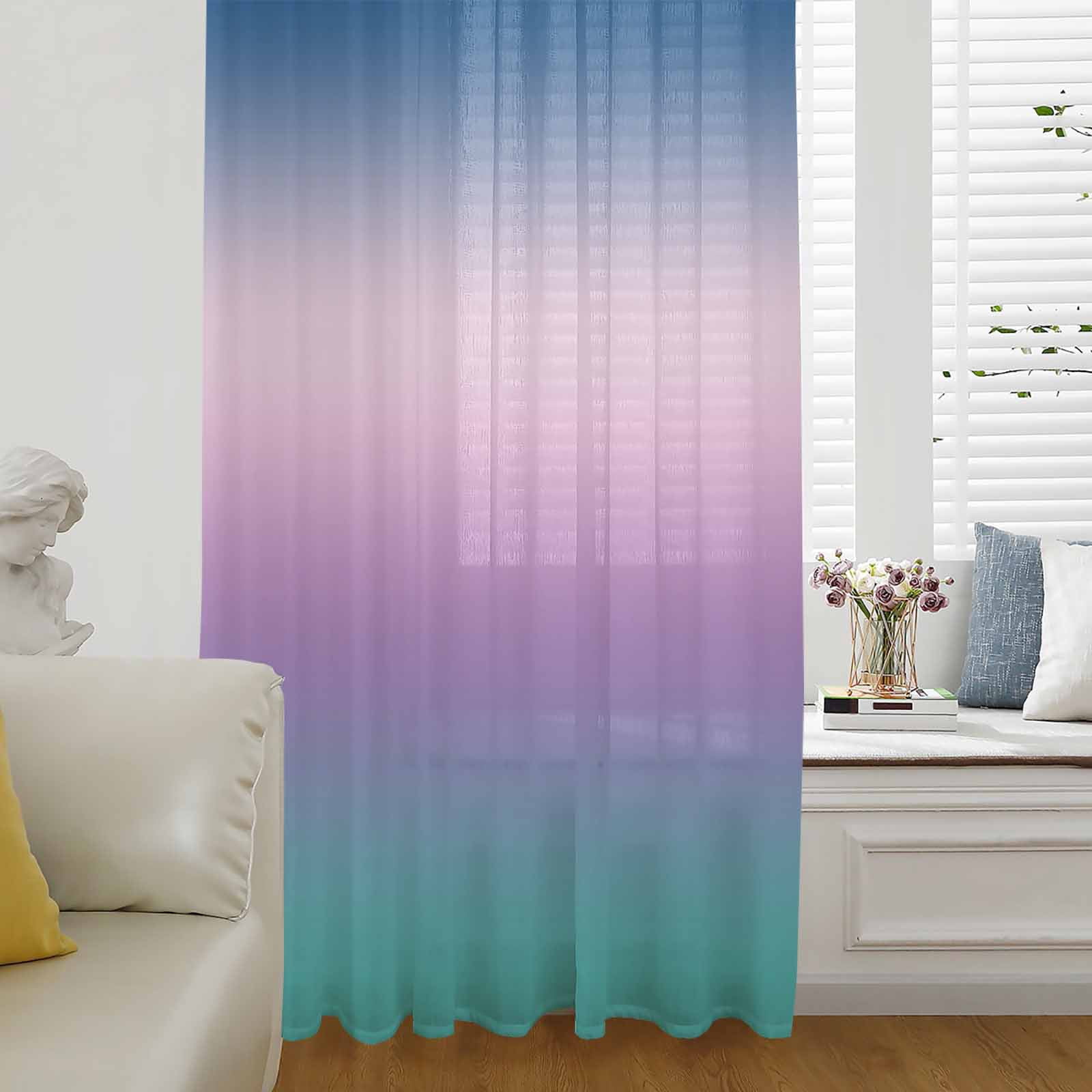 Blue Purple Teal Ombre Cream Sheer Curtains 54 Inch Length, Light ...