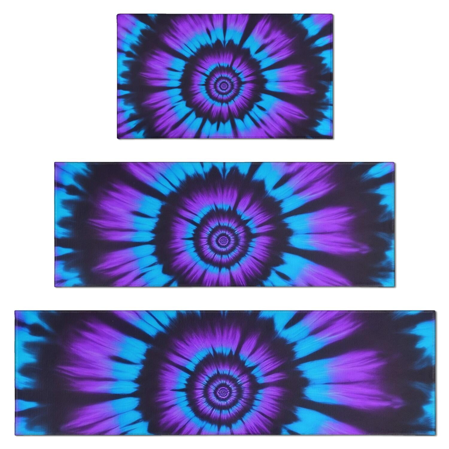 Blue Purple Tie Dye Pattern Kitchen Rugs Sets Of 3,Kitchen Runner Rugs ...