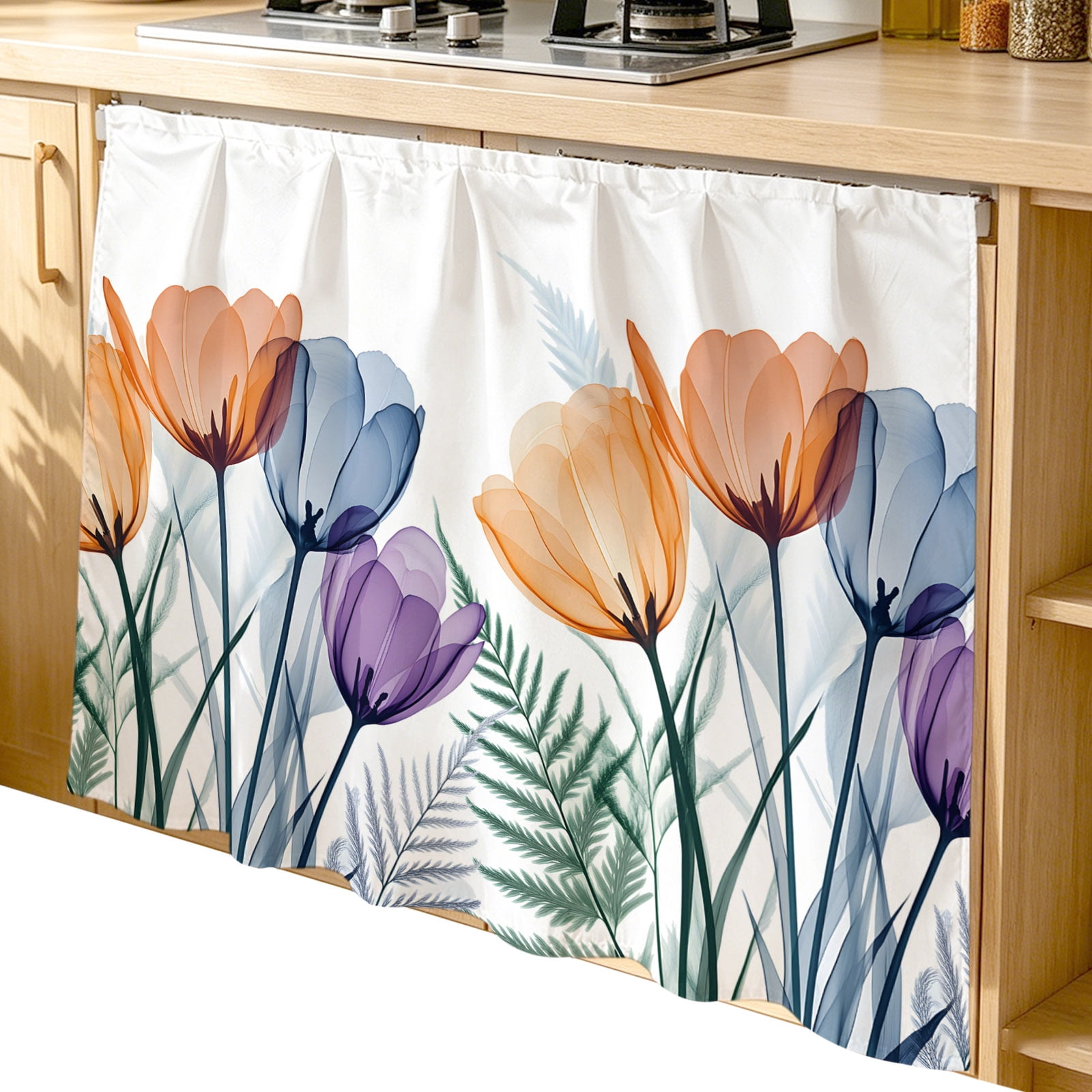 Blue Purple Tulip Cabinet Curtains 35"W x 35"L,Dustproof Sink Skirt ...