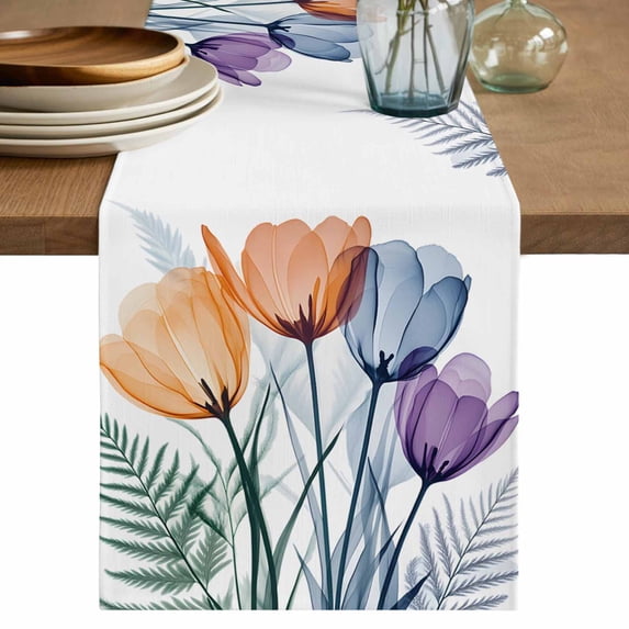 Blue Purple Tulip Short Table Runner 36 Inches Long,Orange Brown Floral ...