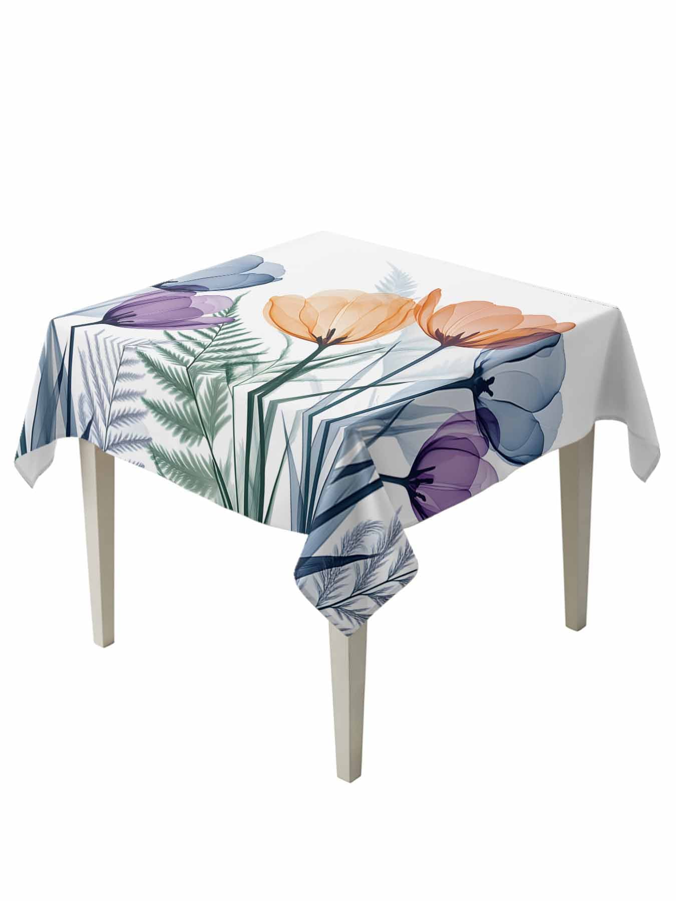 Blue Purple Tulip Table Cloth, Orange Brown Floral Aesthetics Plant ...