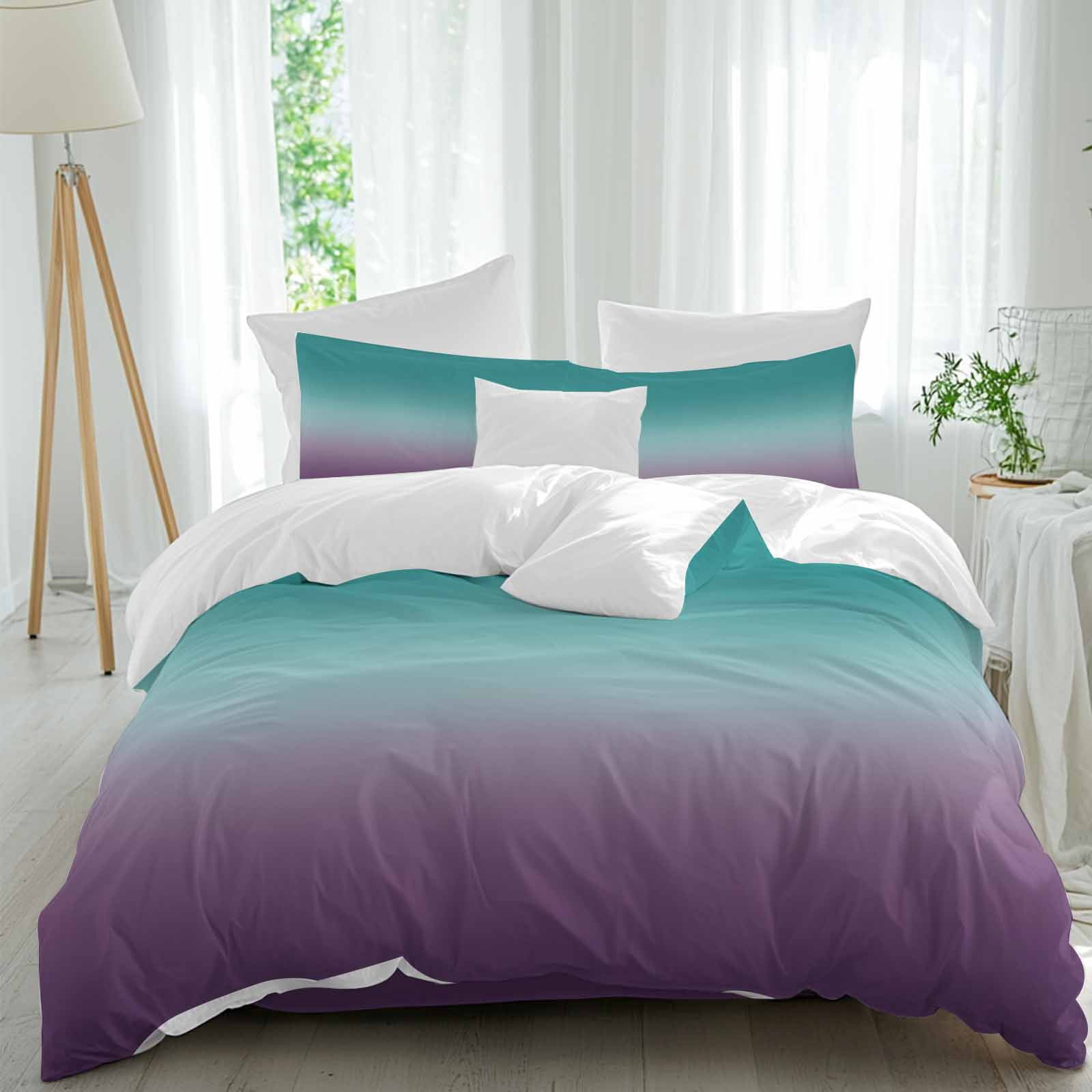 Blue Purple Turquoise Gradient Full Size Bed Set,Ombre Art Bedding for ...