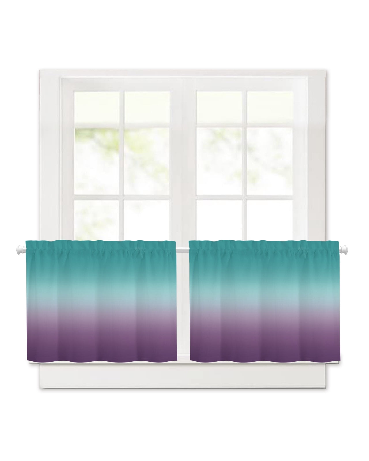 Blue Purple Turquoise Gradient Short Blackout Curtains 24 Inch Long ...