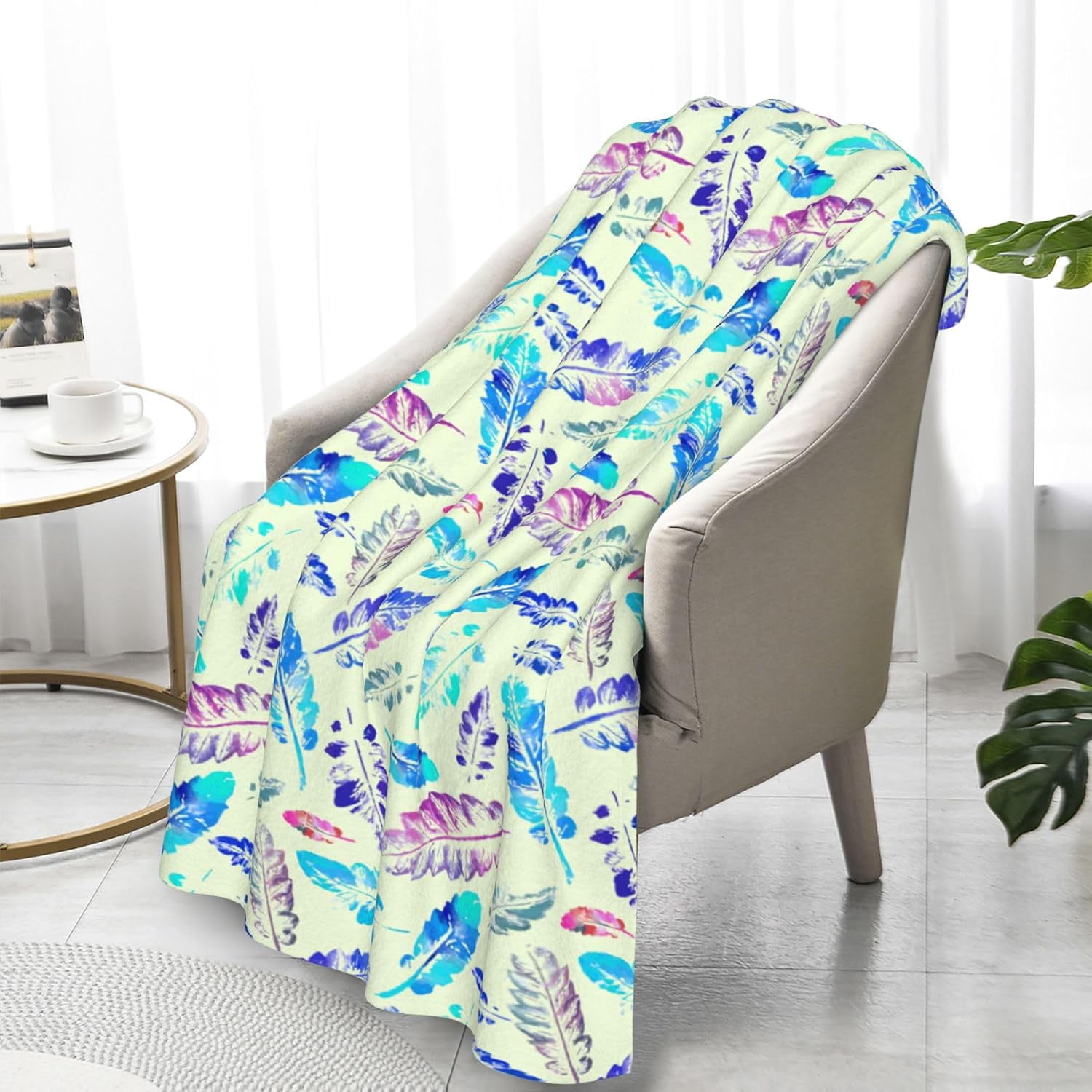 Blue Purple Watercolor Leaves Blanket for Couch Bed Throw Blanket ...
