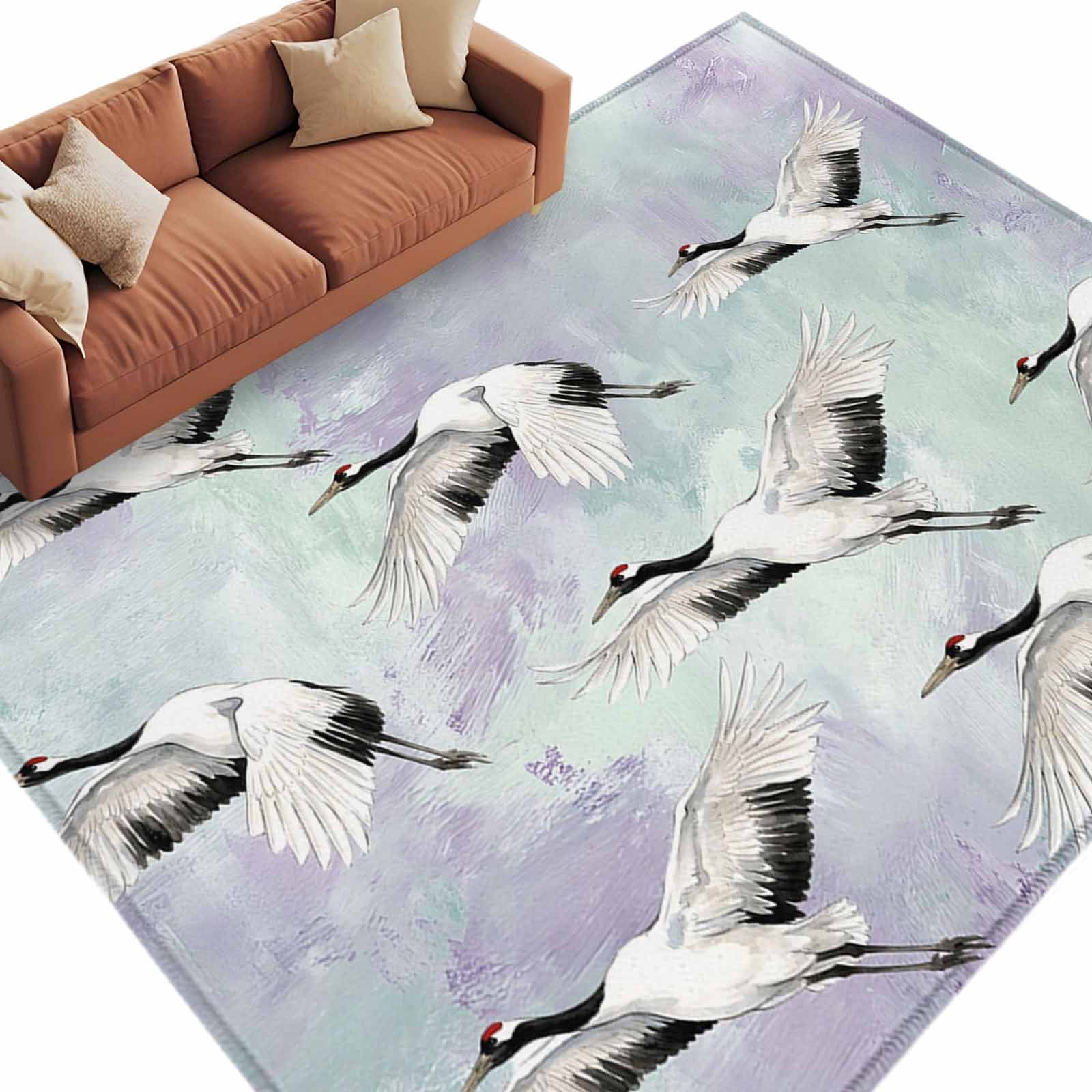 Blue Purple White Birds Area Rugs Collection 5'x8', Vintage Animals ...