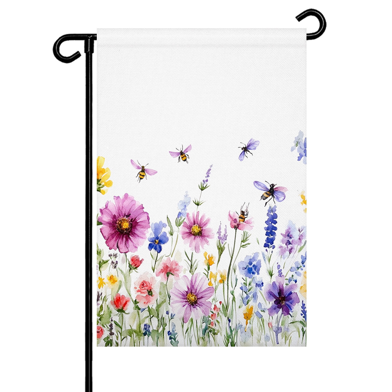 Blue Purple Yellow Floral Garden Flag 28x40 Inch Bee Wildflower Double ...