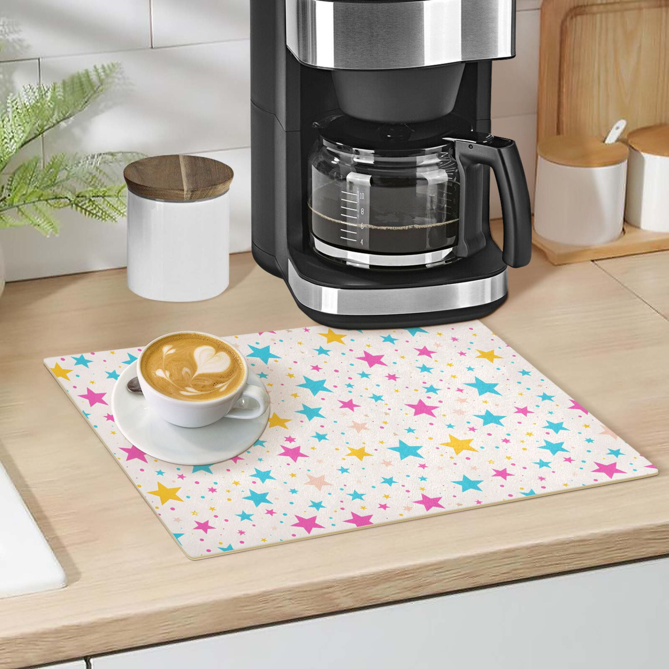 Blue Purple Yellow Star Dish Drying Mat 12"x18" Kitchen Counter Dish ...