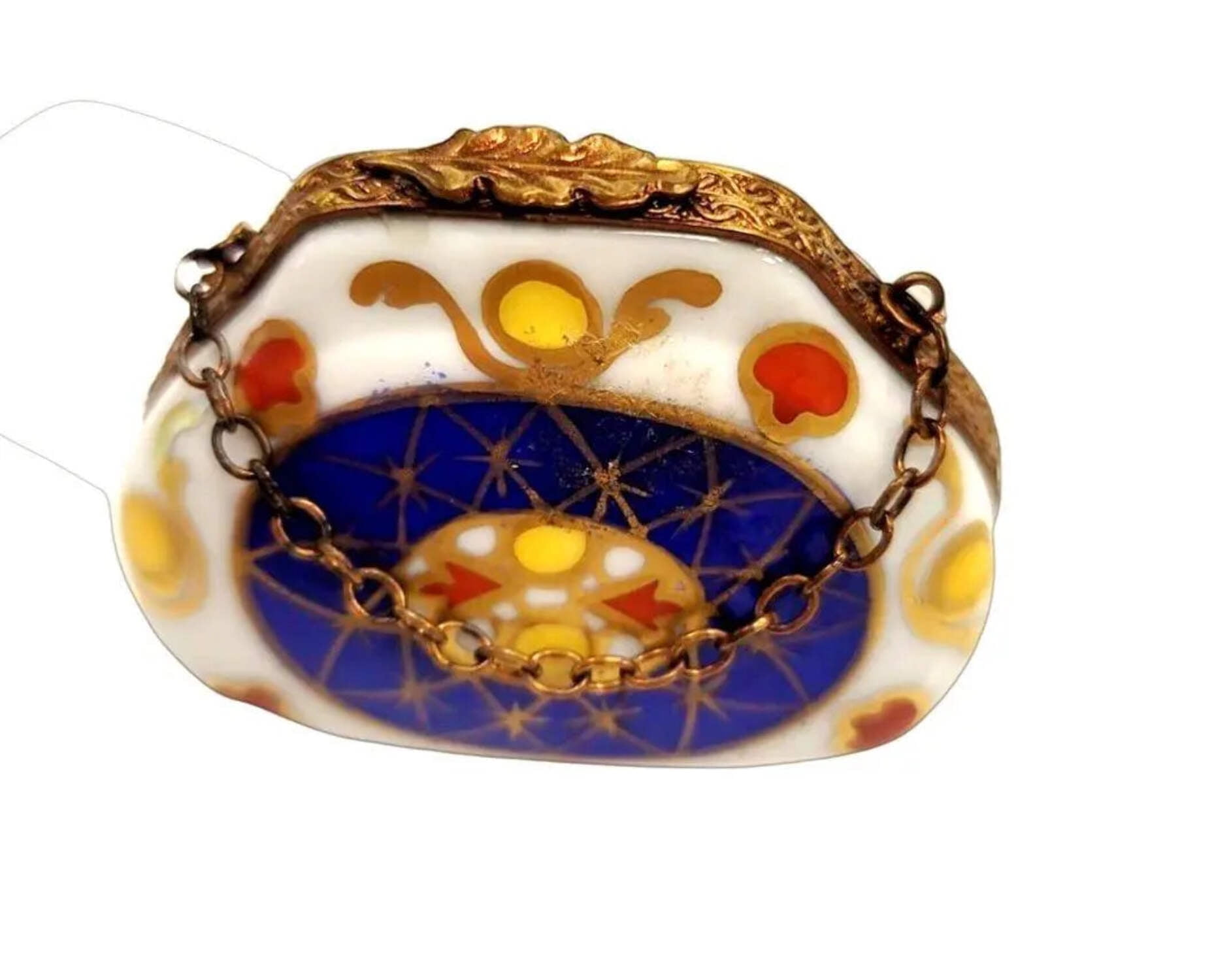 Blue Purse Yellow Red Dots - One of a Kind Hand Painted Limoges Box ...