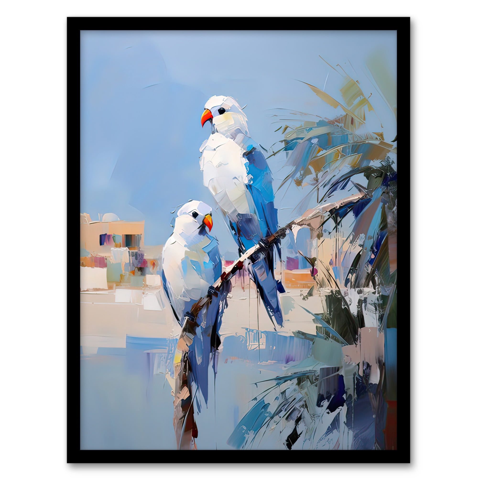 Blue Quaker Parrot Couple on Palm Tree Oil Painting Palette Knife ...