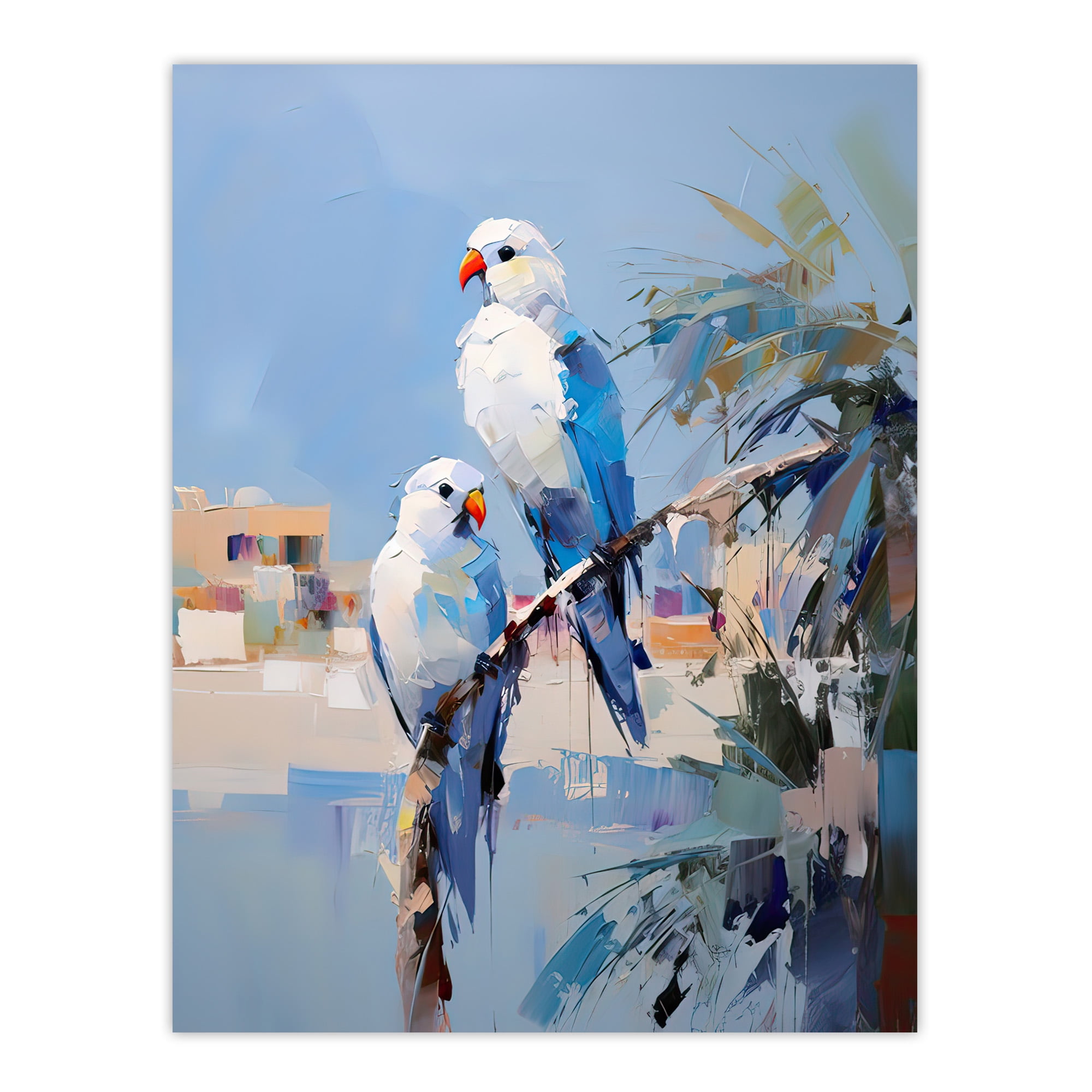 Blue Quaker Parrot Couple on Palm Tree Oil Painting Palette Knife ...