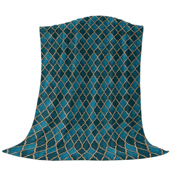 Blue Quatrefoil Tile Throw Blanket for Bed Couch Sofa, Moroccan Tile ...