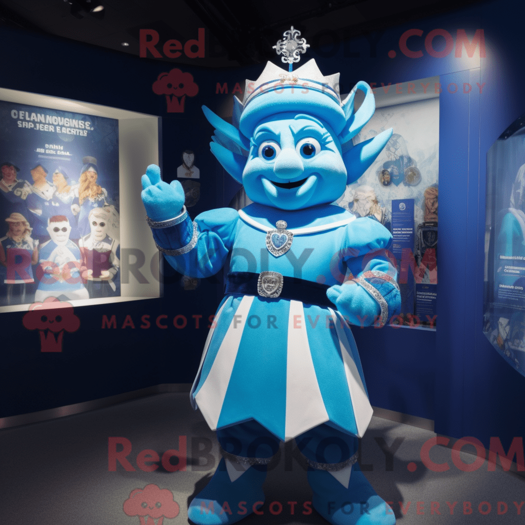 Blue Queen REDBROKOLY mascot costume character dressed with a Rugby ...