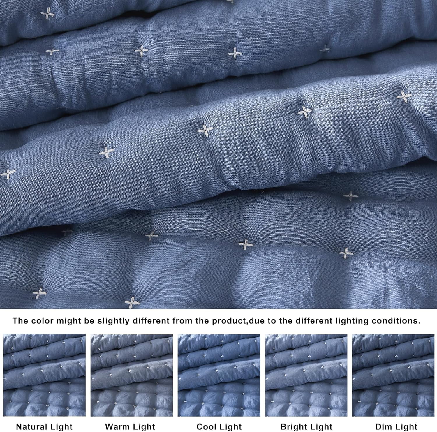 Blue Queen Size Quilt Bedding Sets with Pillow Shams, Lightweight Soft ...