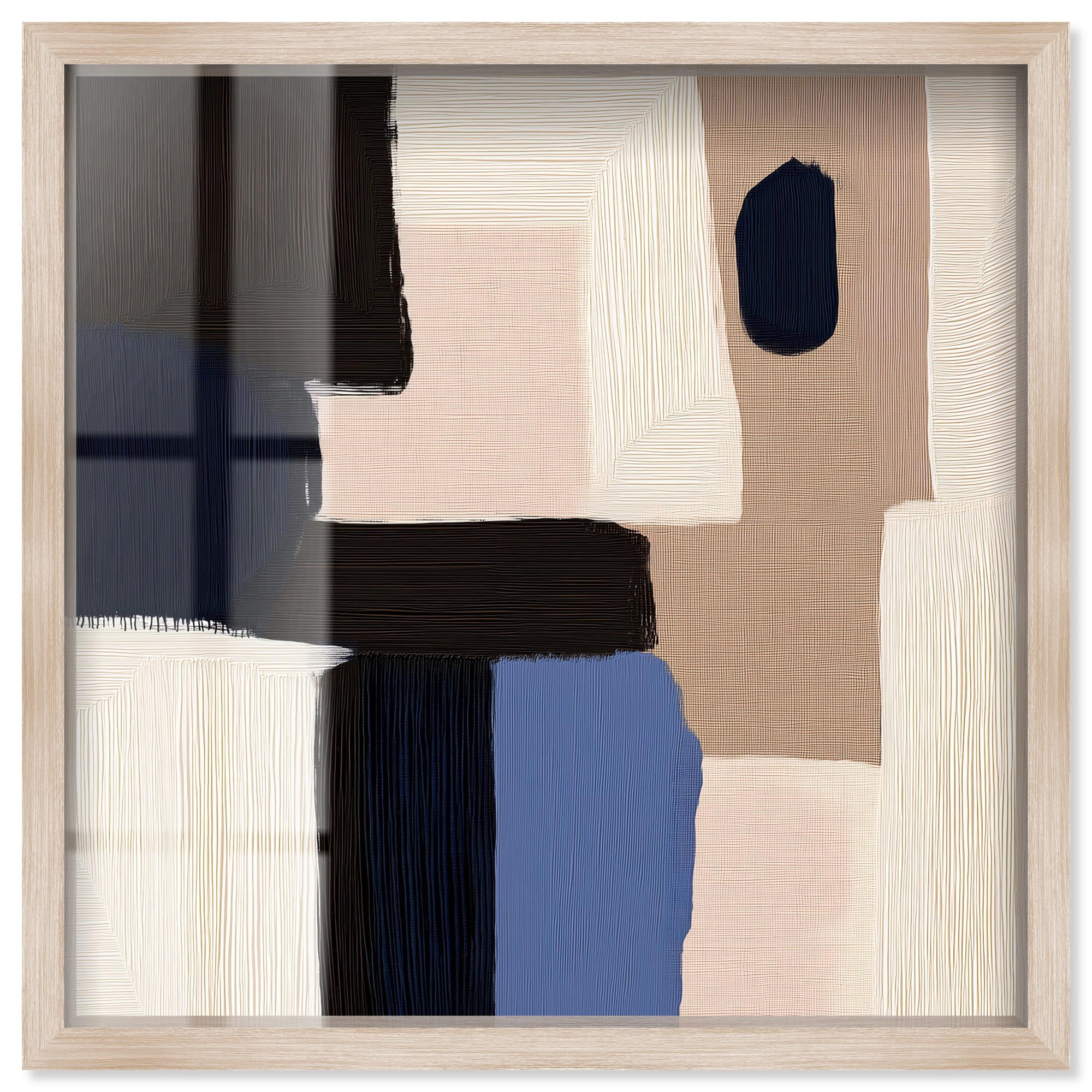 Blue Quietude II Shadowbox Print Modern Wall Decor by Art Remedy, Blonde Frame, 16 x 16 ...