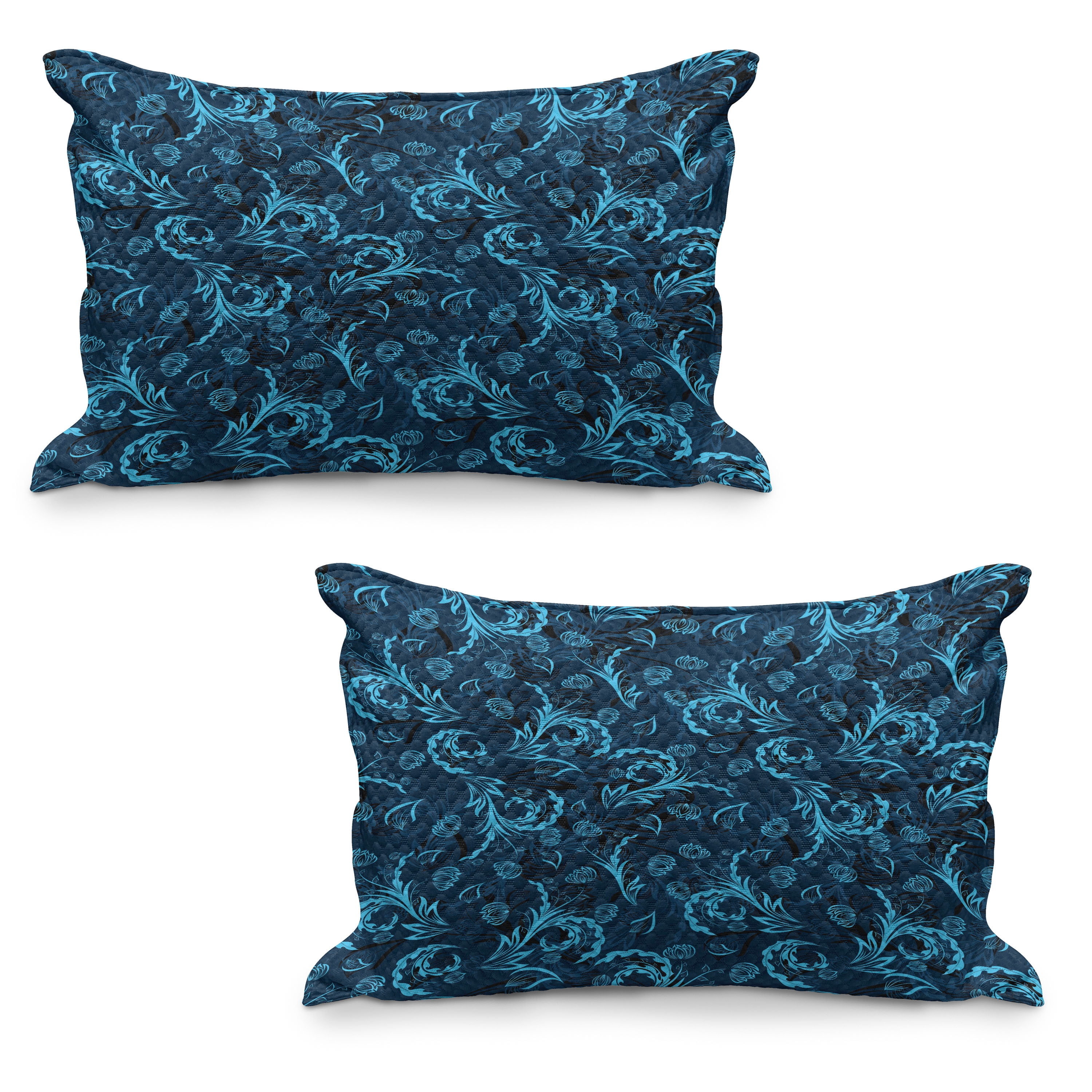 Blue Quilted Pillowcover Set of 2, Abstract Damask Inspired Curvy ...