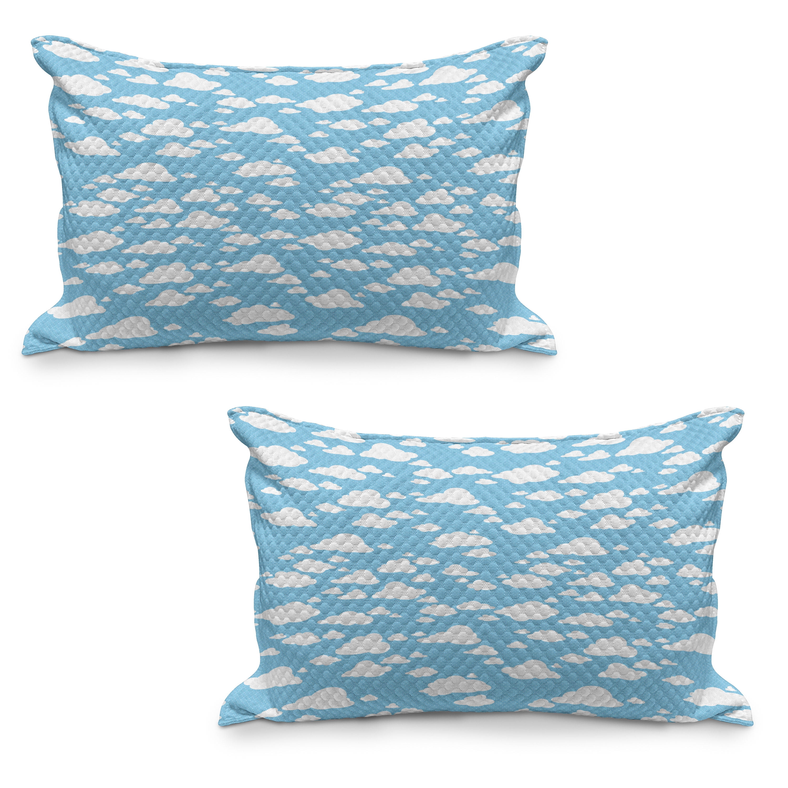 Blue Quilted Pillowcover Set of 2, Clear Summer Sky Pattern with Clouds ...
