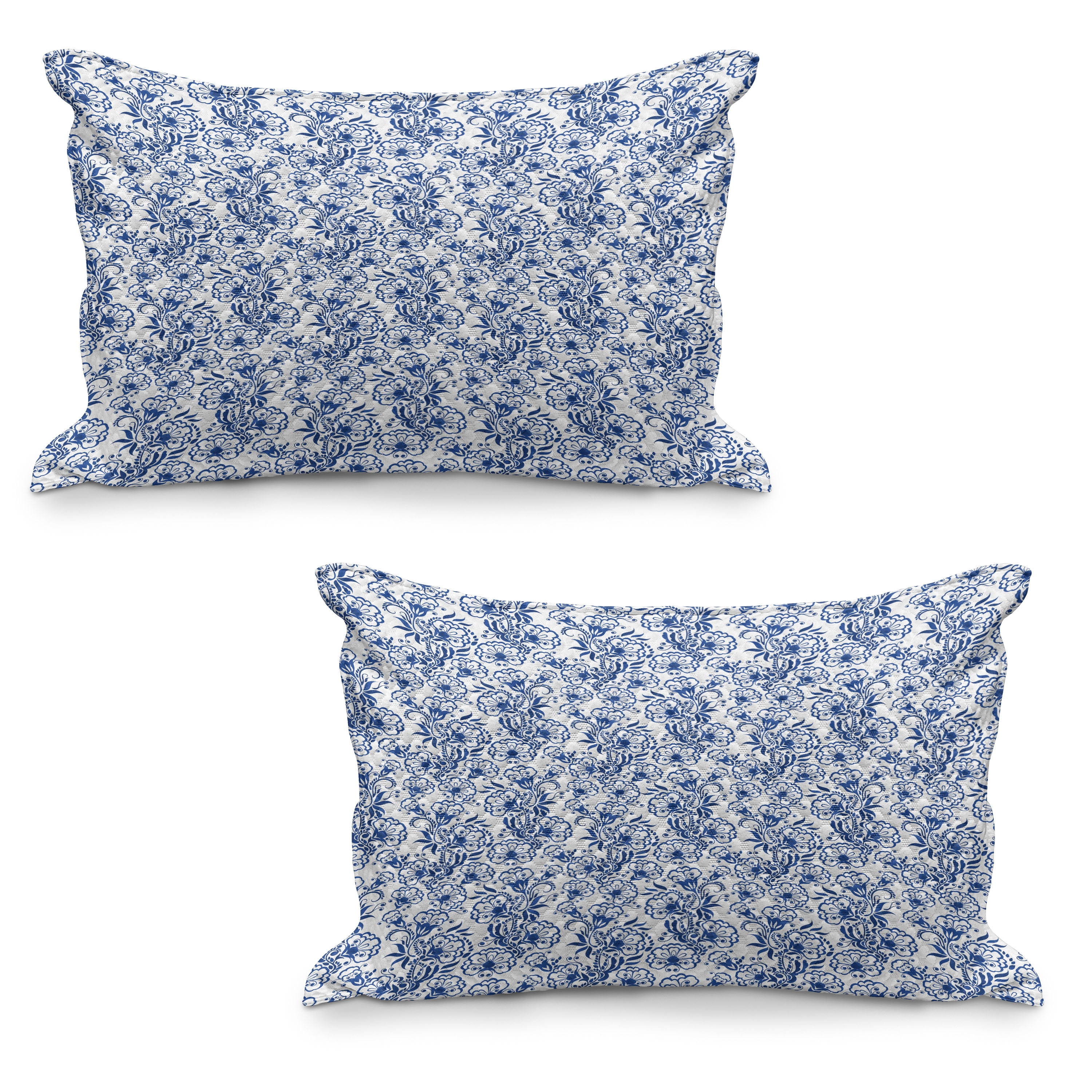 Blue Quilted Pillowcover Set of 2, Delicate Spring Season Themed Floral ...