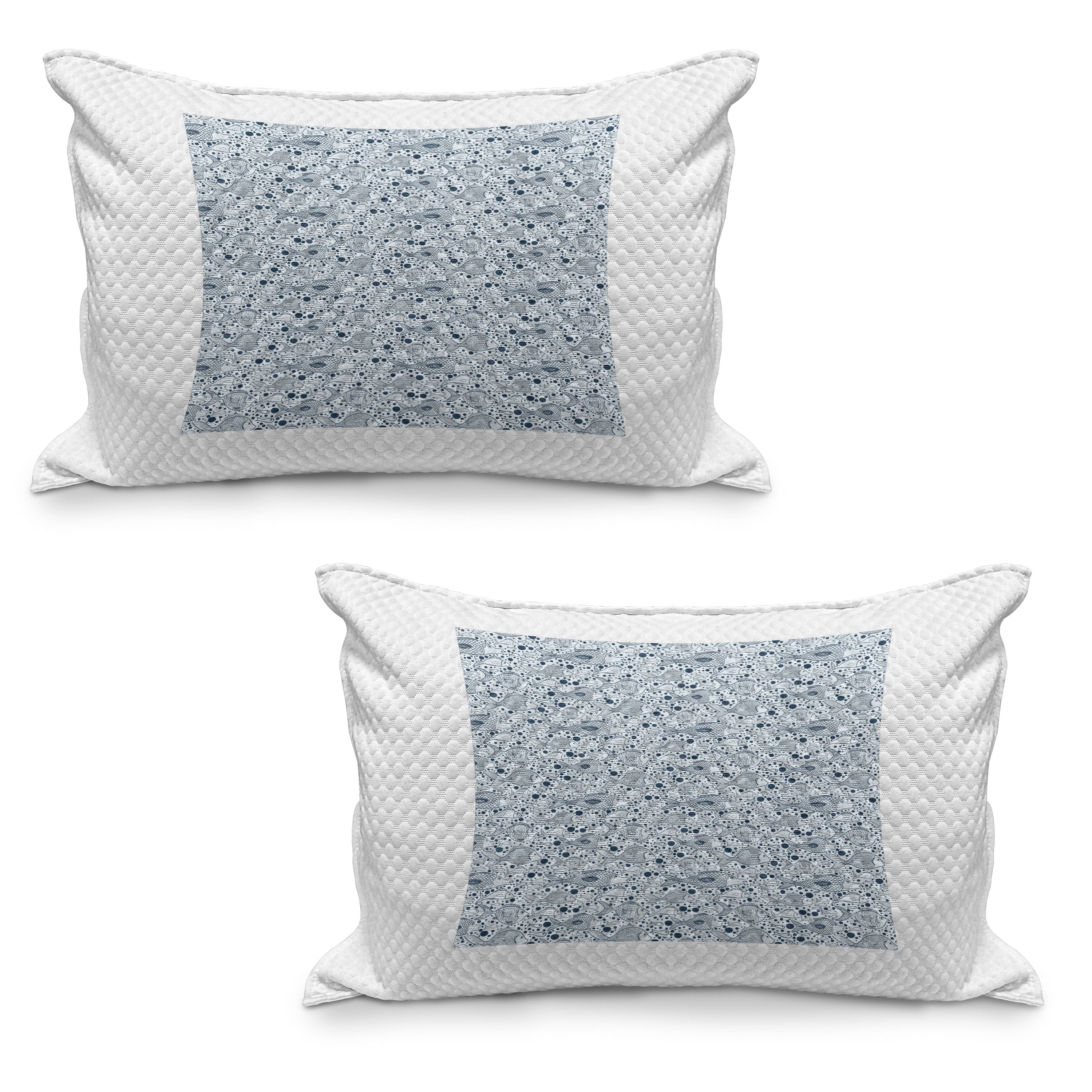 Blue Quilted Pillowcover Set of 2, Fish with Bubbles Underwater Wild ...