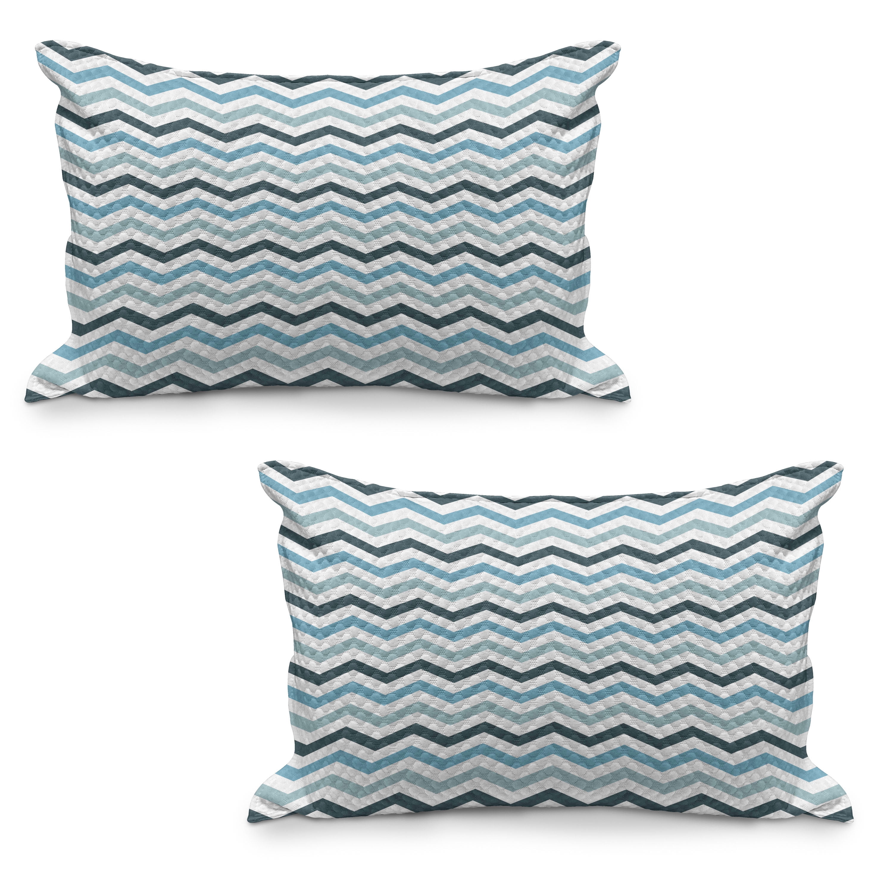 Blue Quilted Pillowcover Set of 2, Ocean Inspired Image with Sharp Zig ...