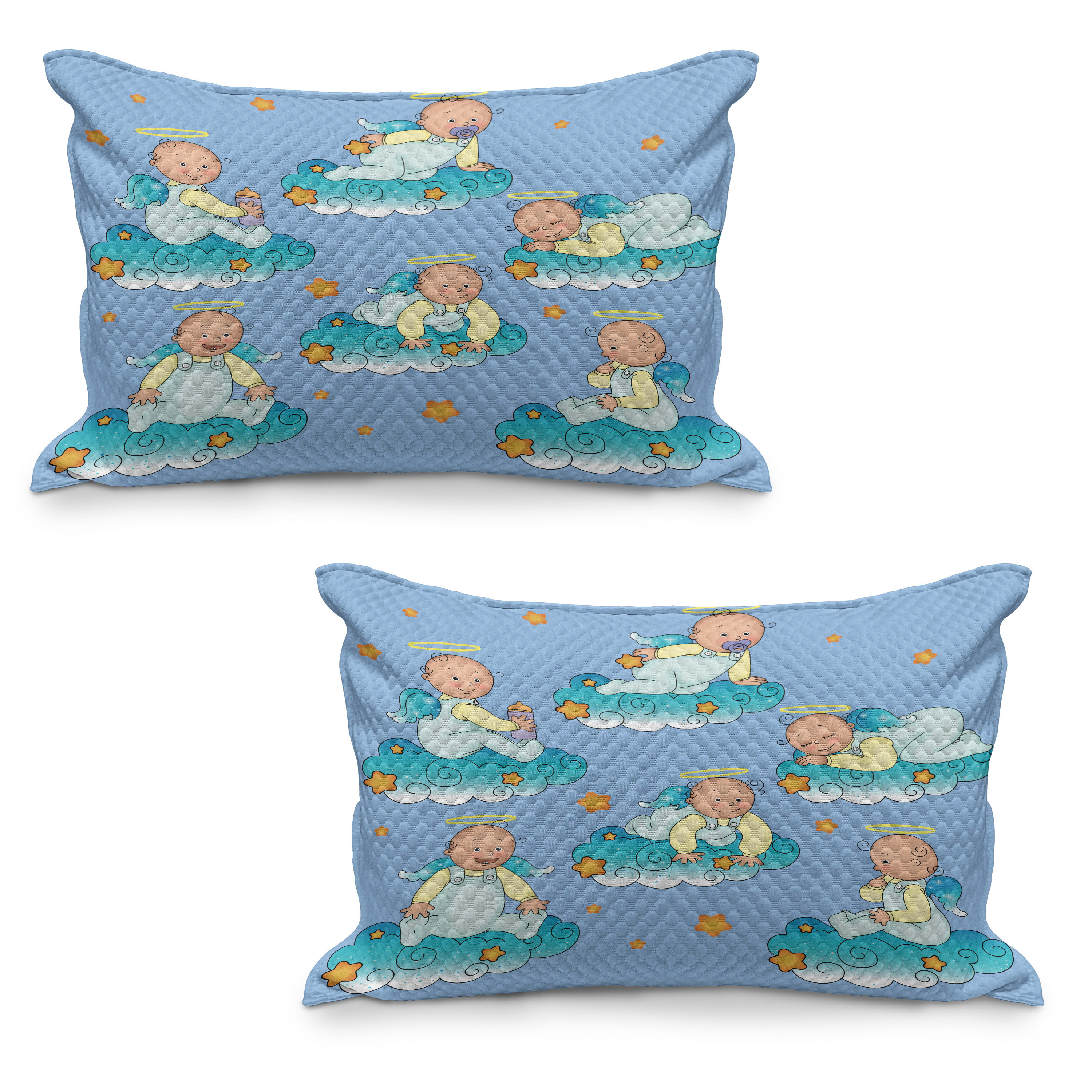 Blue Quilted Pillowcover Set of 2, Sitting Sleeping Crawling Smiling on ...