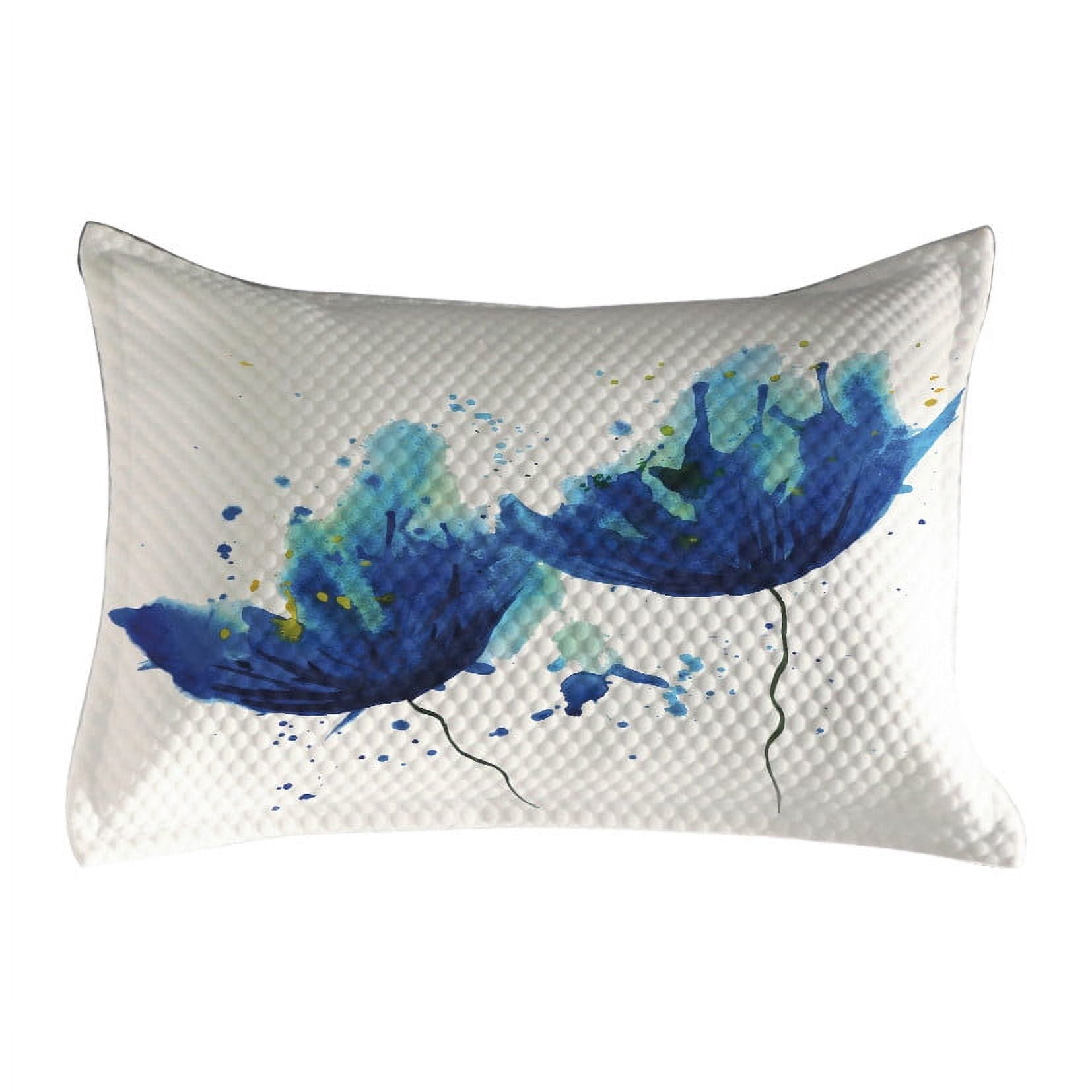 Blue Quilted Pillowcover, Watercolor Style Effect Floral Design ...