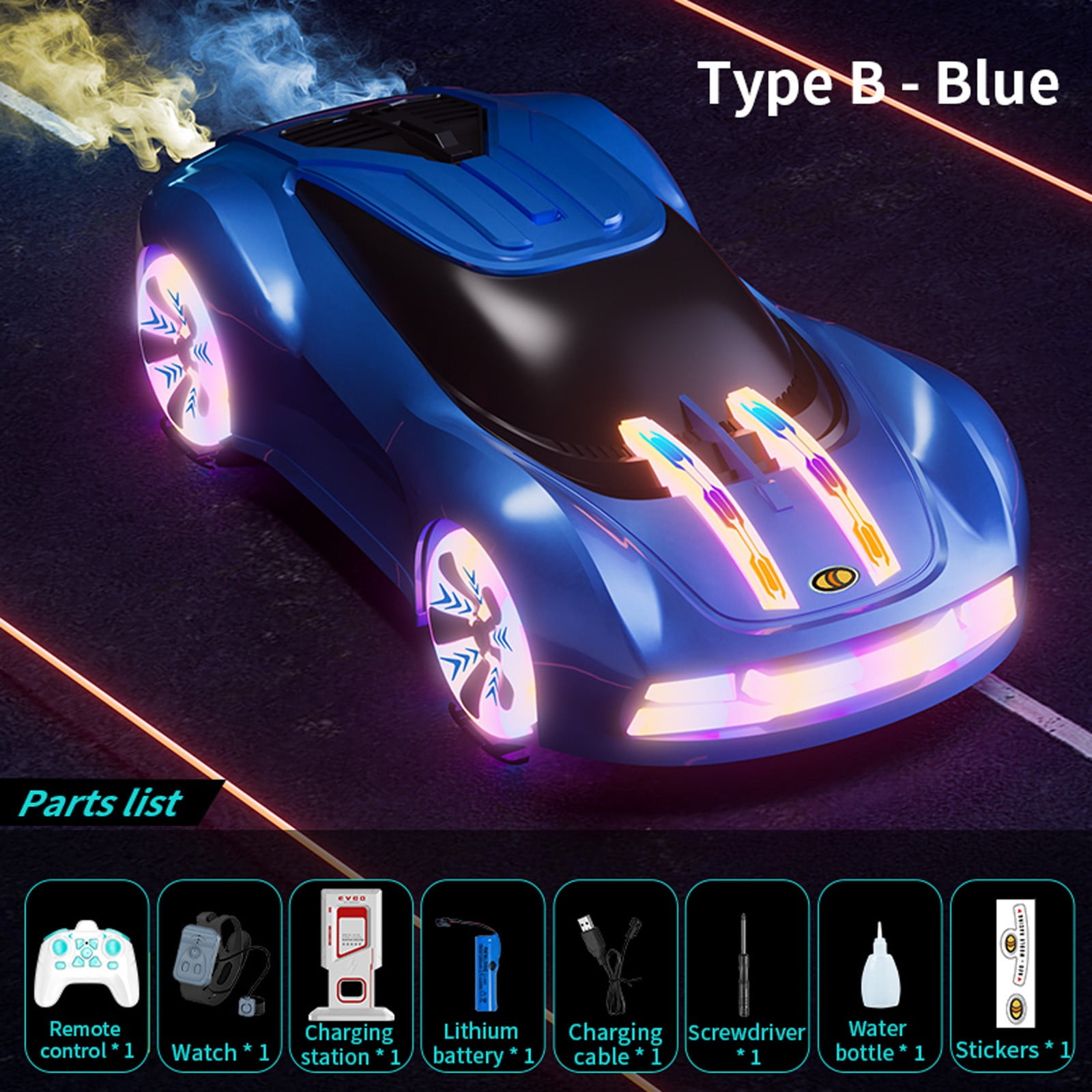 Blue RC Car Remote Control Toy Remote Control Car with LED Wheel Lights ...