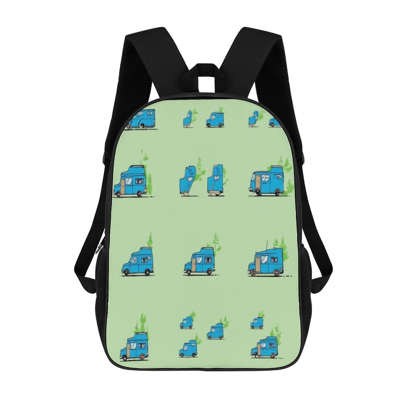Blue RVs on Green Background Pattern 3D Print 17in adolescent Backpack ...